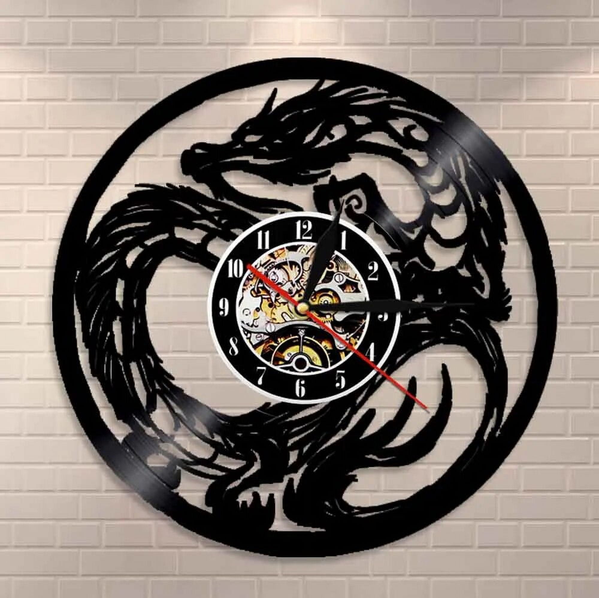 Yin Yang Dragon Art Vinyl Wall Clock,Vinyl Record Clock Wall Art Black ...