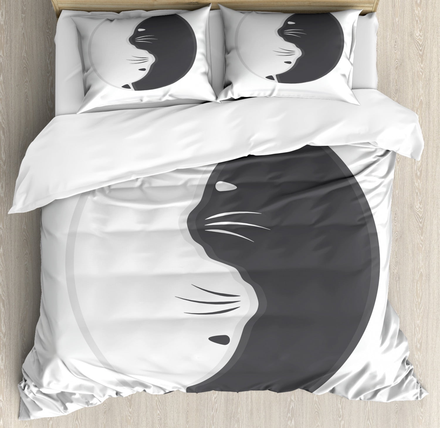 Yin Yang Duvet Cover Set Queen Size, Domestic Black and White Cat ...