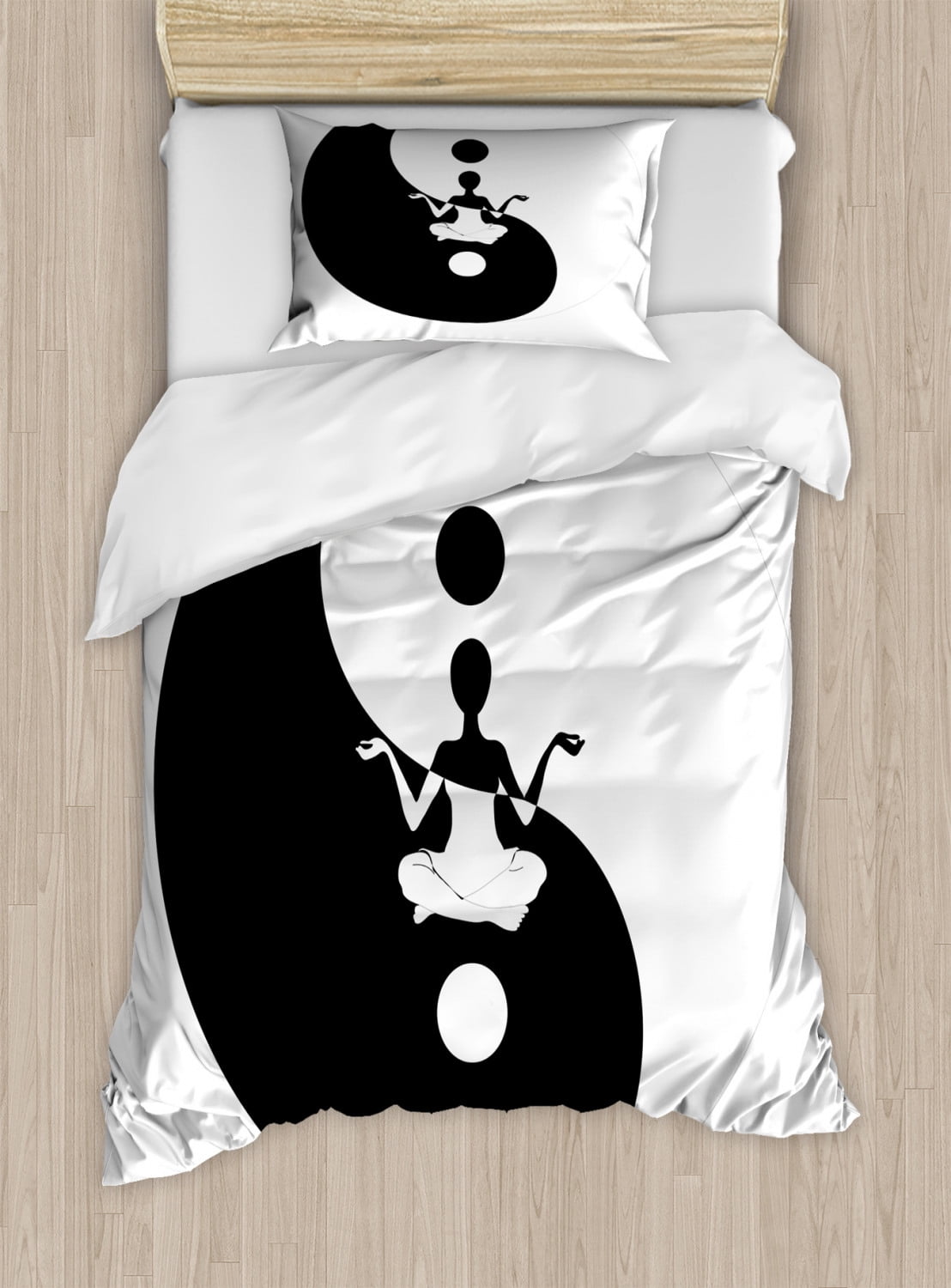 Yin Yang Duvet Cover Set Twin Size, Human Silhouette Doing Yoga Staying ...
