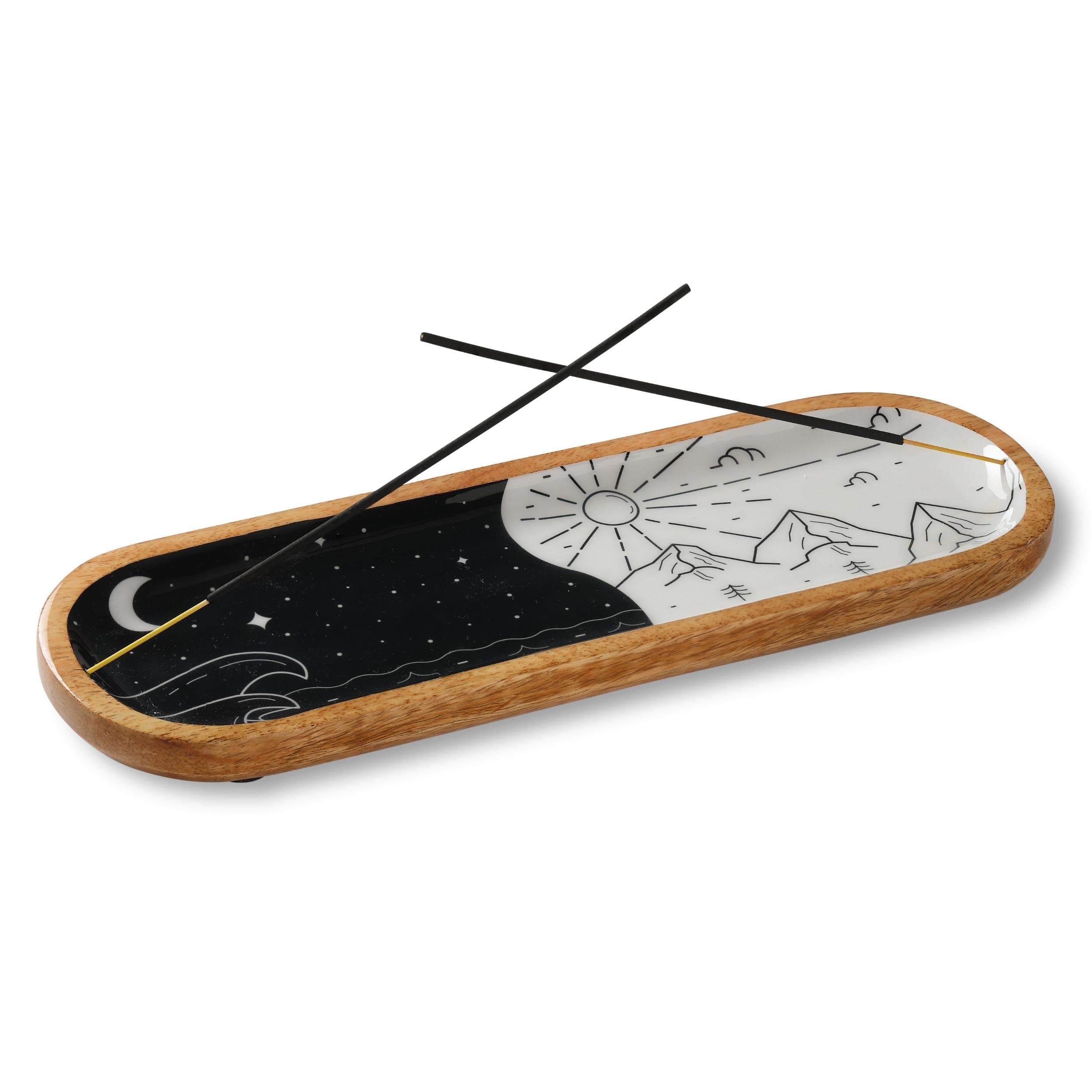 Yin Yang Incense Holder Tray, 12 Inch Wooden Burner for Two Sticks ...