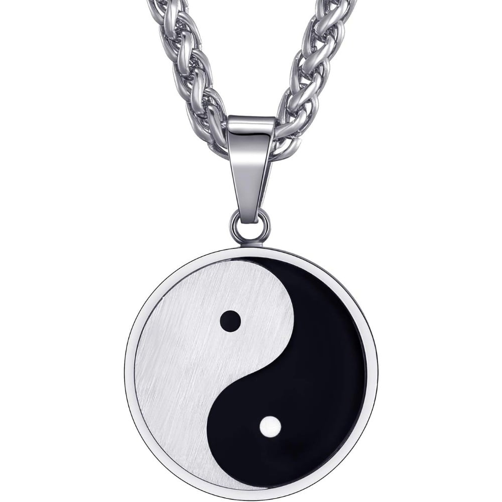 Yin Yang Necklace for Men Tai Chi Pendant with 24 Inch Stainless Steel ...