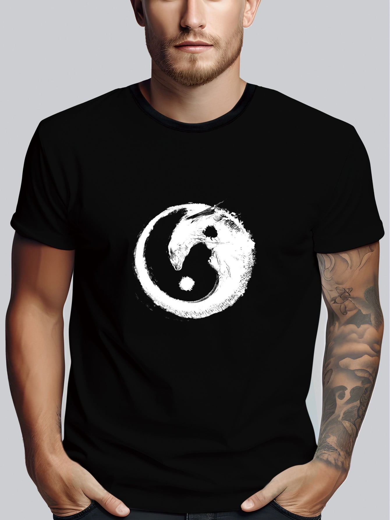 Yin Yang Print Tee Shirt, Tees for Men, Casual Short Sleeve T-shirt for ...