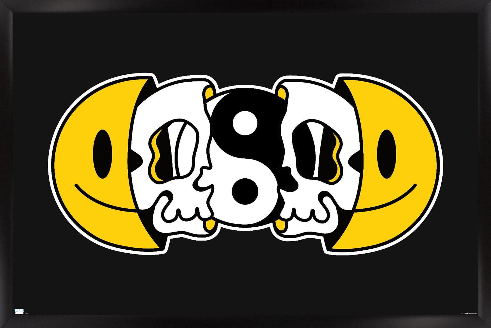 Yin Yang Smile Face Skull Wall Poster, 22.375" x 34" Framed - Walmart.com