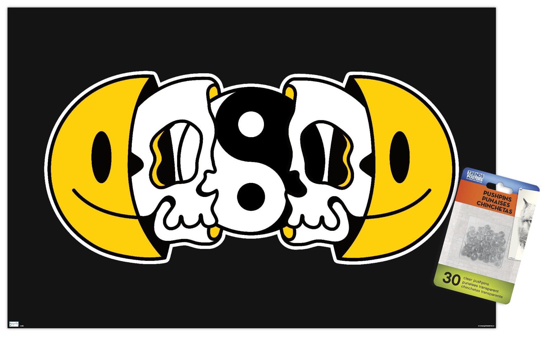 Yin Yang Smile Face Skull Wall Poster with Push Pins, 14.725" x 22.375 ...