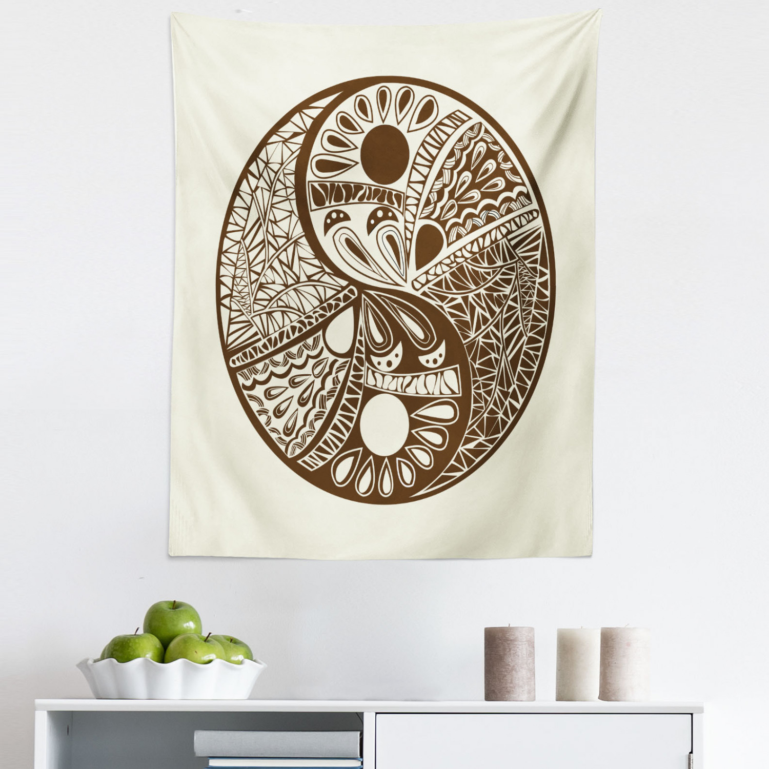 Yin Yang Tapestry, Abstract Yin Yang Ornamented with Hand-Drawn ...