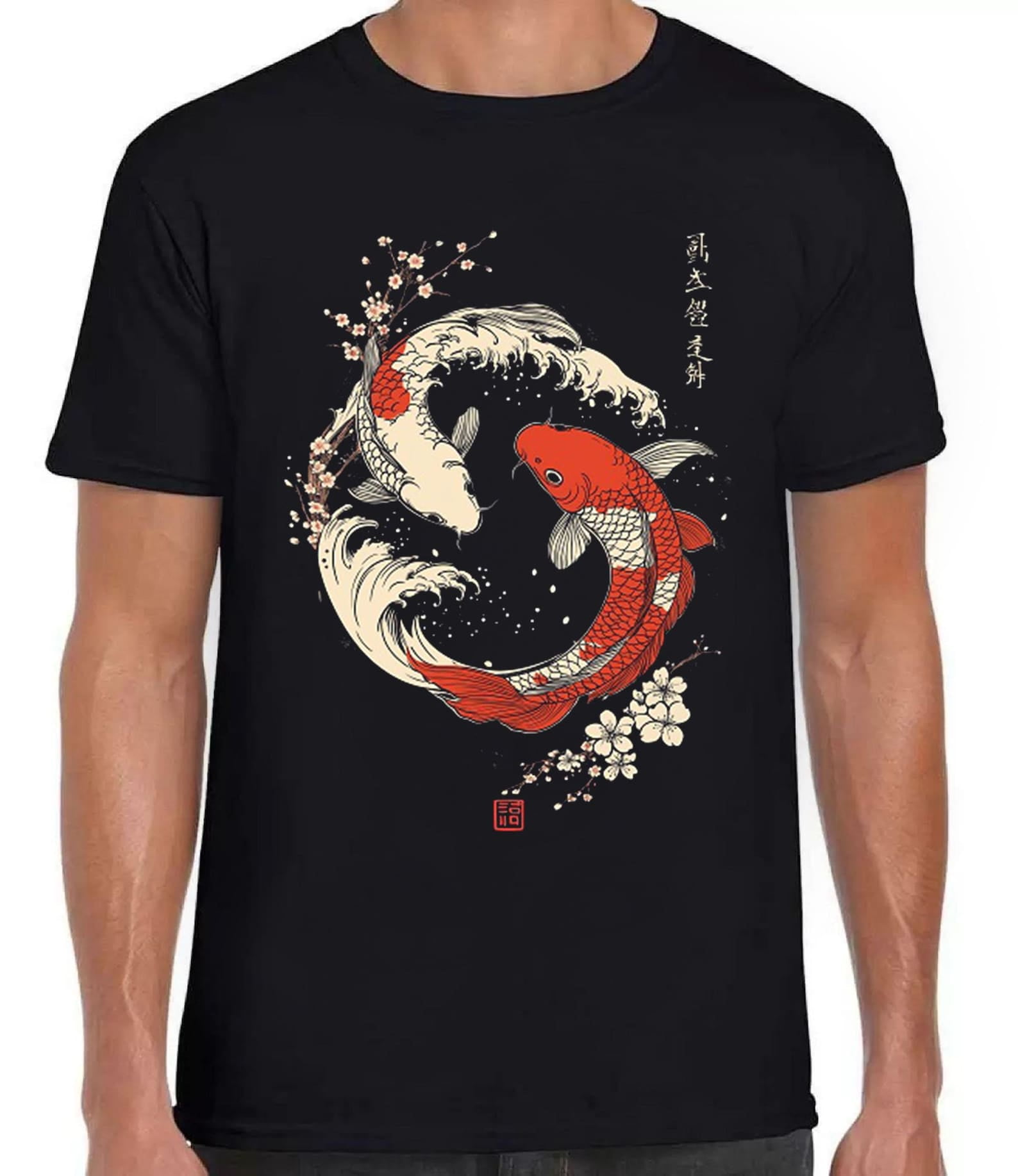 Yin Yang The Great Wave Off Koi Fish Cherry Blossoms Japanese ...
