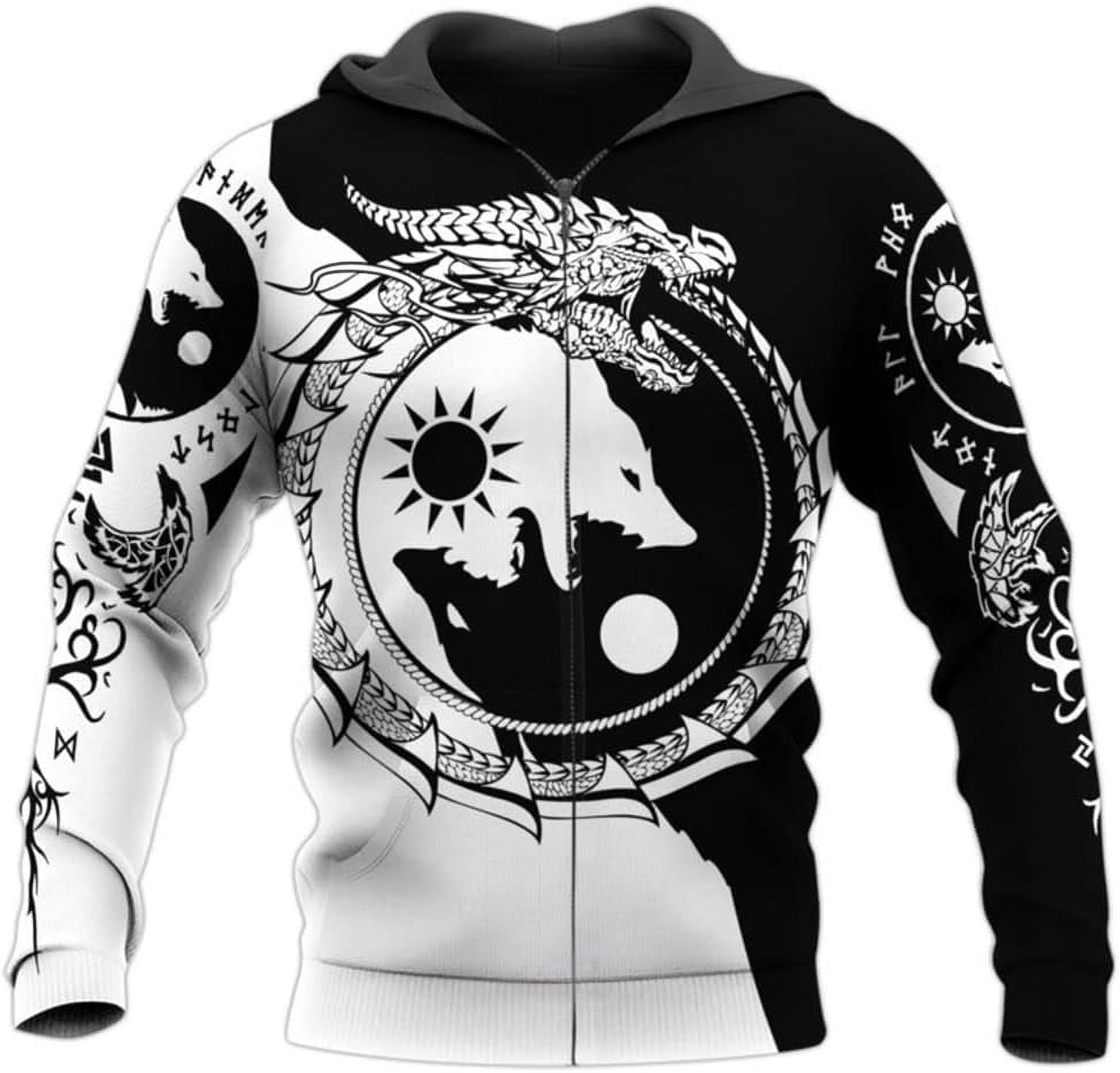 Yin Yang Wolf Tree Of Life Raven Tattoo Full Zip Hoodie, Norse Mythology 3D Printed Printed Long ...