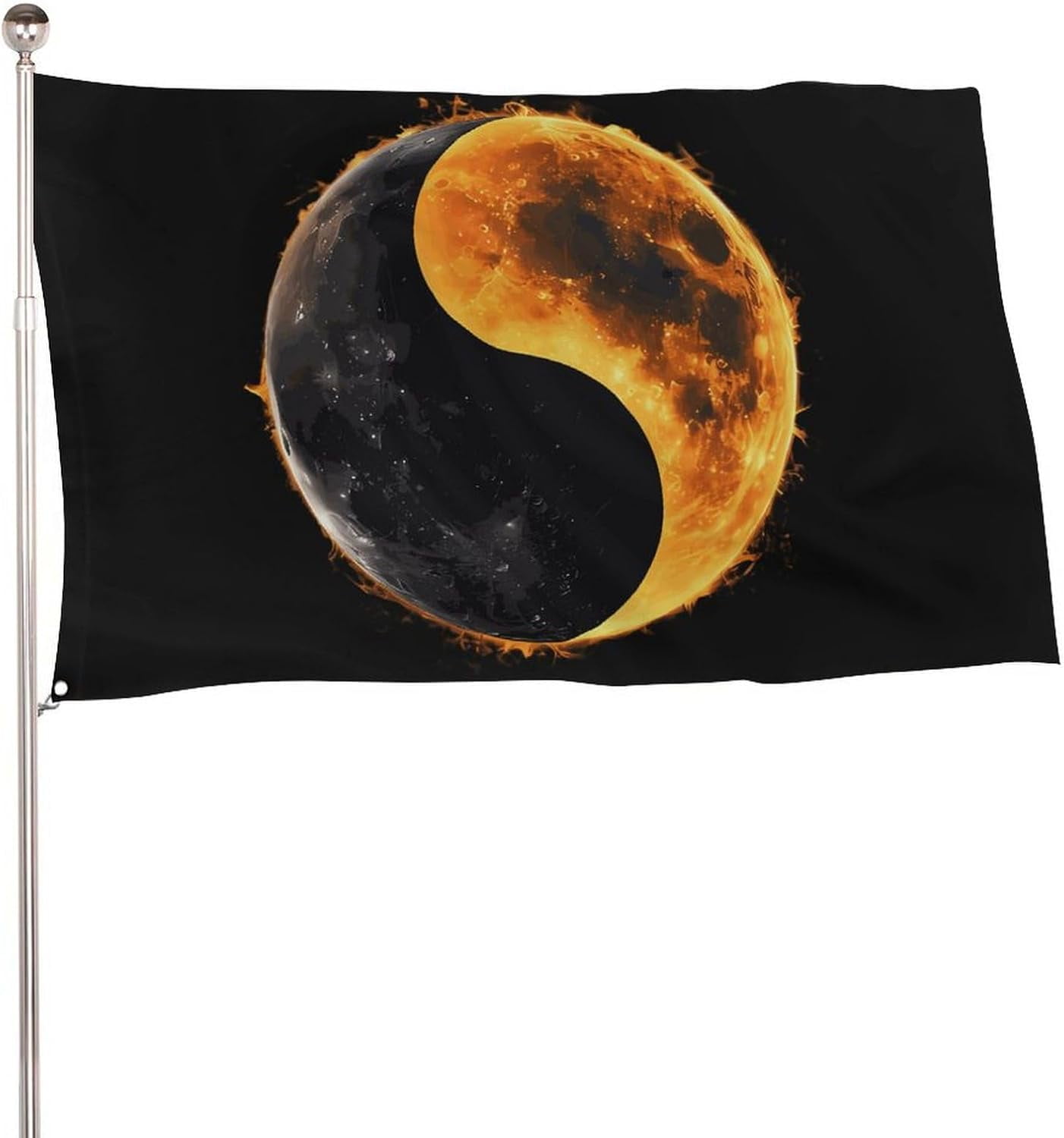 Yin and Yang Total Solar Eclipse Printed Flag with 2 Brass Grommets Banner Funny for Outdoor ...
