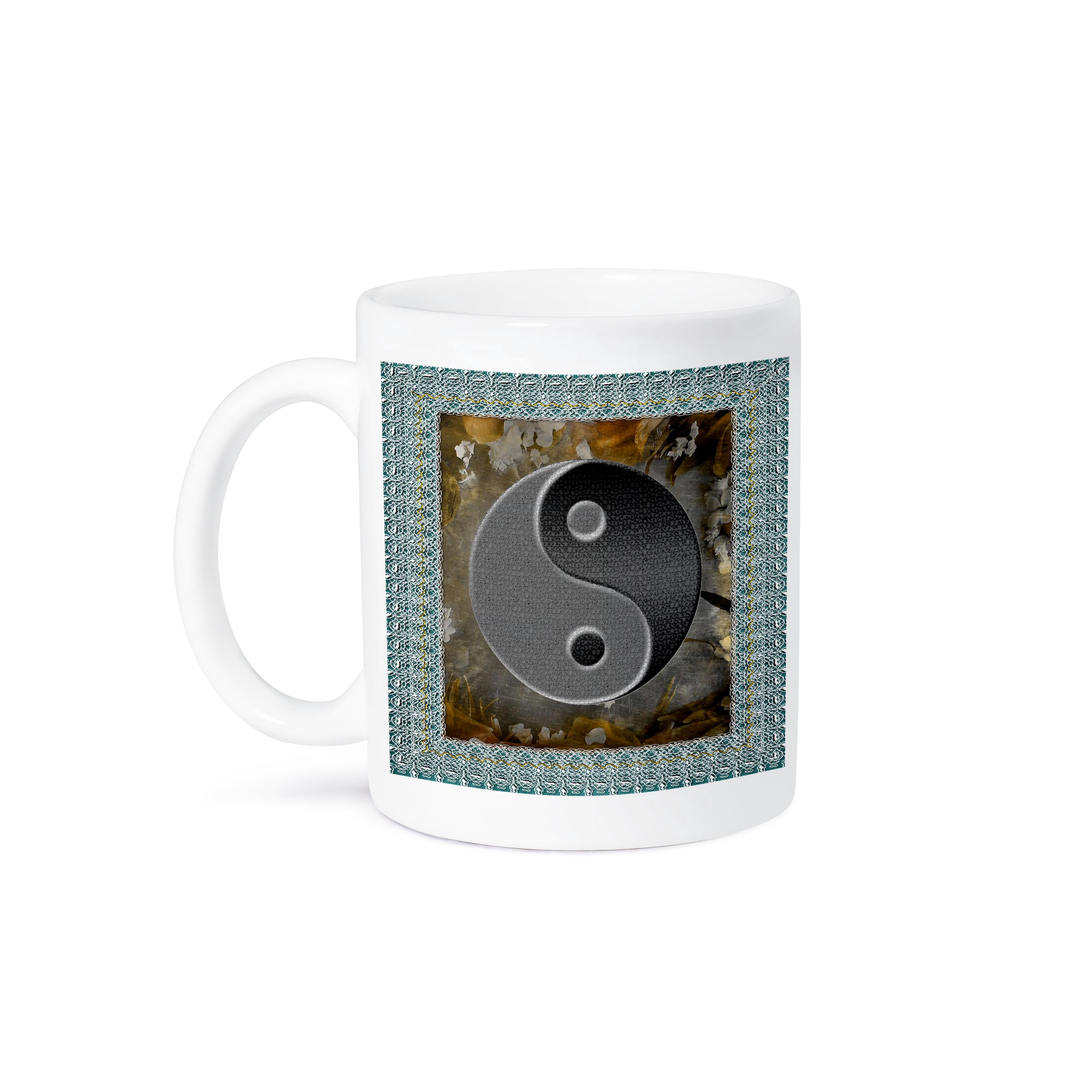 3dRose, Yin and Yang symbol pretty frame and background, 11oz Mug ...
