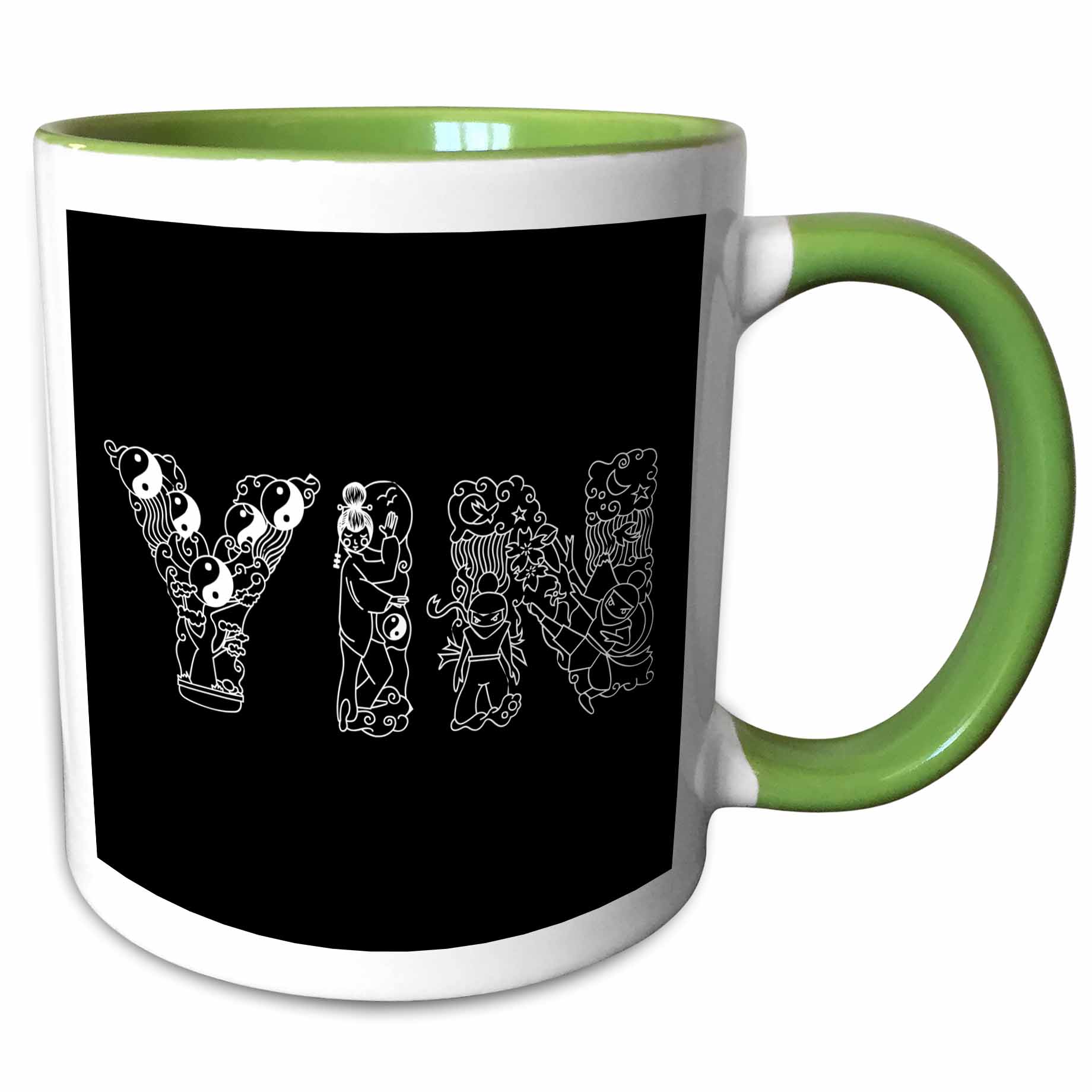 Yin female symbol. Decorative font. White on black background 11oz Two ...