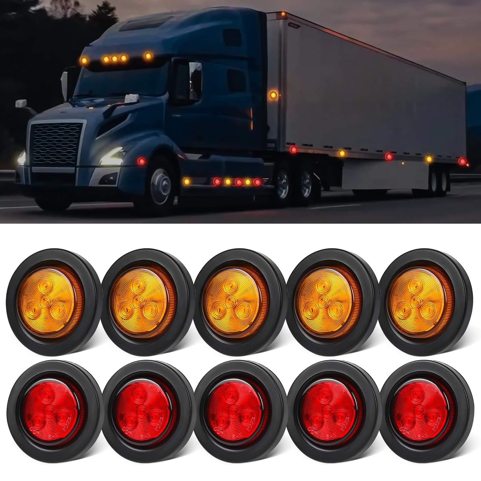 Yinaolan 10 Pcs 2 MMF7 Inch Round Led Trailer Side Marker Lights, 5 ...