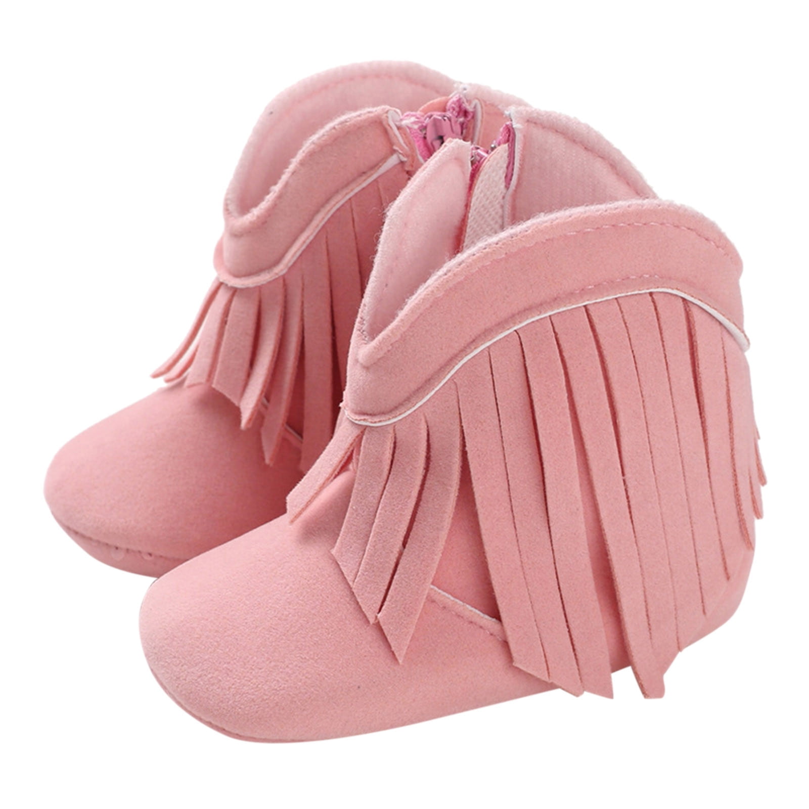 Yindaity Baby Girls Cowboy Tassel Boots Side Zipper Moccasins Soft ...