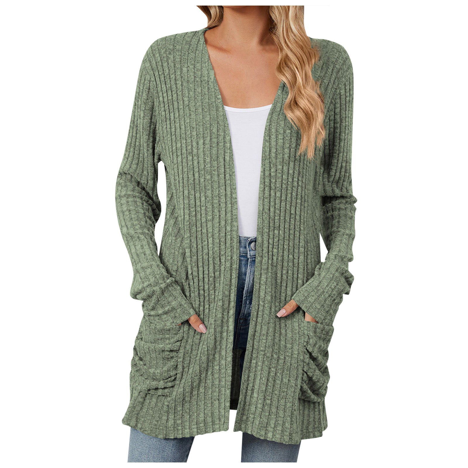 Yindaity Cropped Cardigan Womens Open Front Long Sleeve Button Knit ...