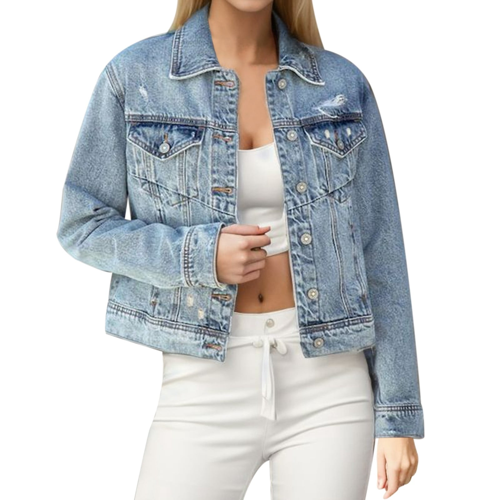 Yindaity Denim Jacket for Women Jean Jacket Women Cargo Womens Fashion ...