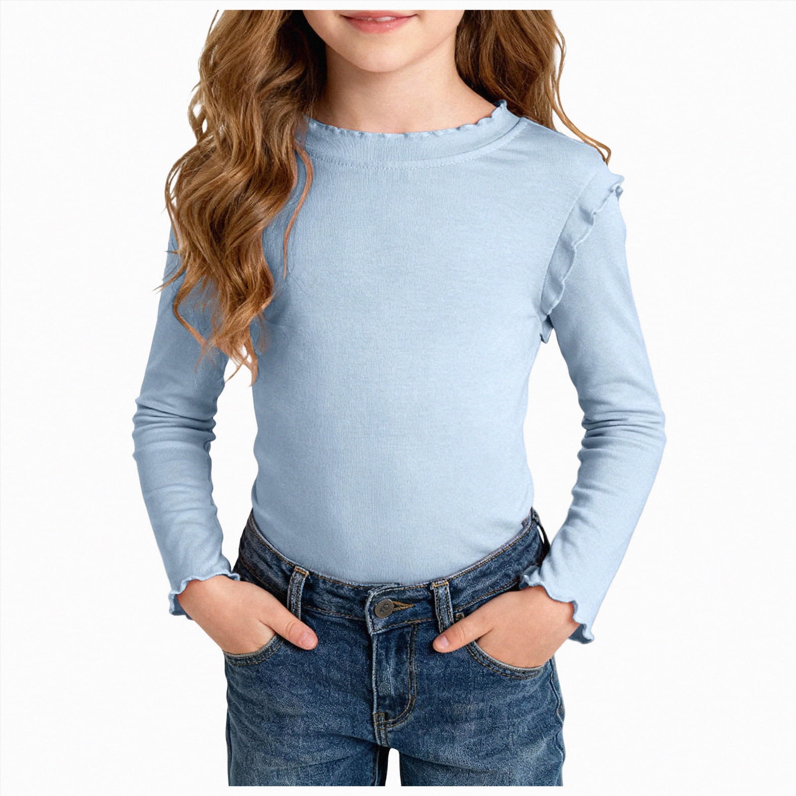 Yindaity Girls Plain T Shirts Girls Long Sleeve T Shirts Kids Fall Tops ...