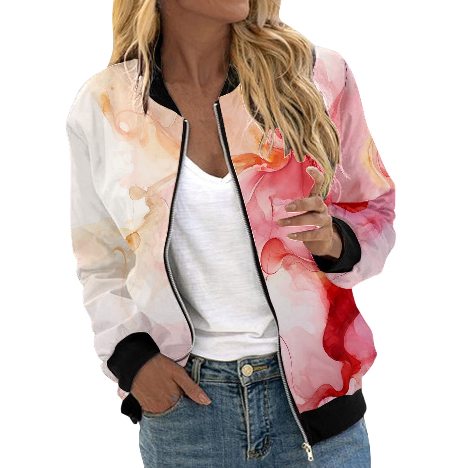 Yindaity Womens Bomber Jacket Spring Casual Jackets Lightweight Zip Up ...