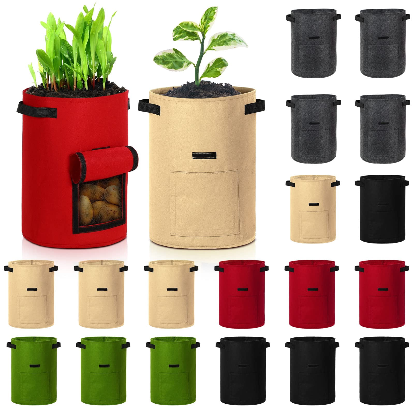 Yinder 20 Pcs 10 Gallon Potato Grow Bags with Flap and Handles ...