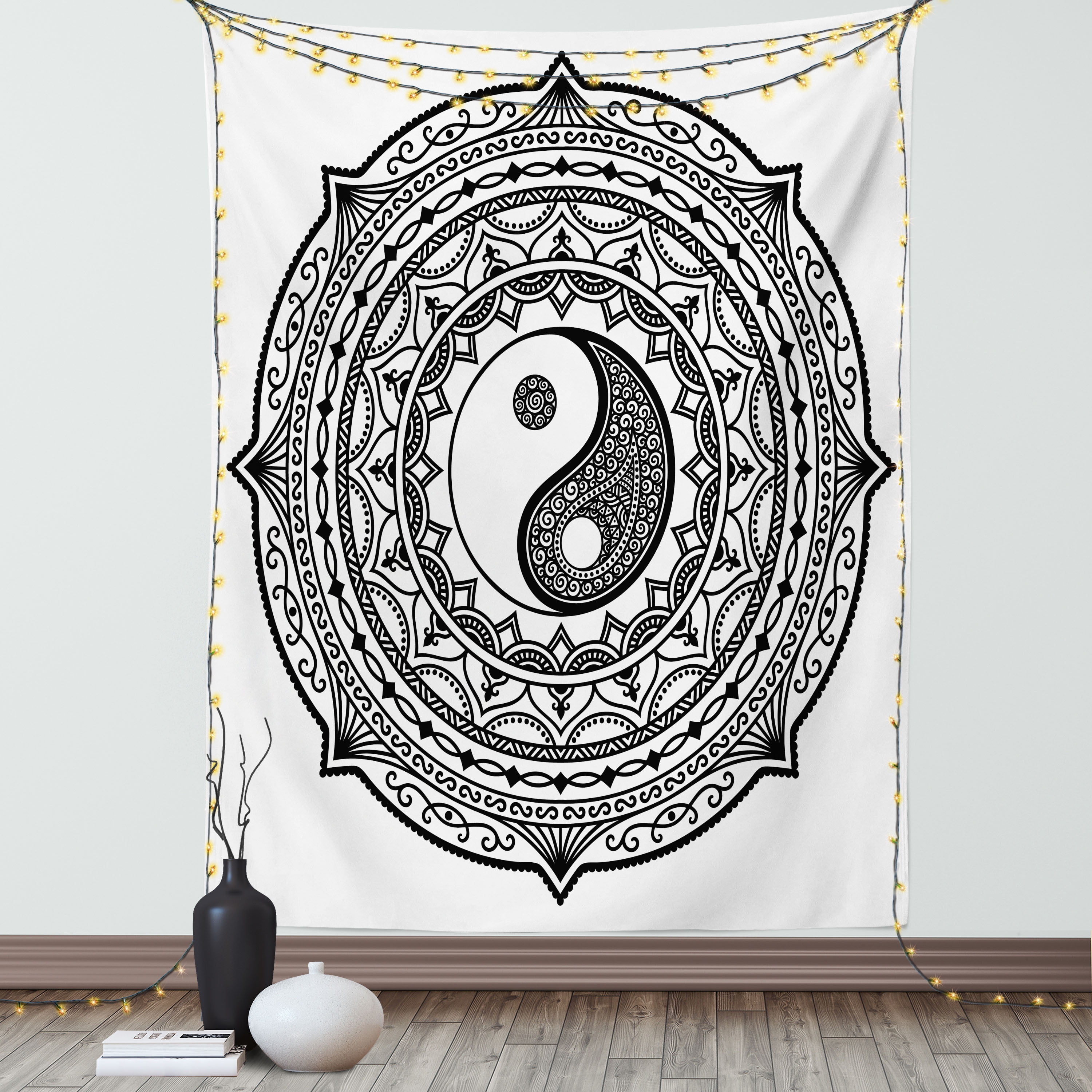 Ying Yang Decor Tapestry, Mandala Pattern Yin Yang Sign Made with ...