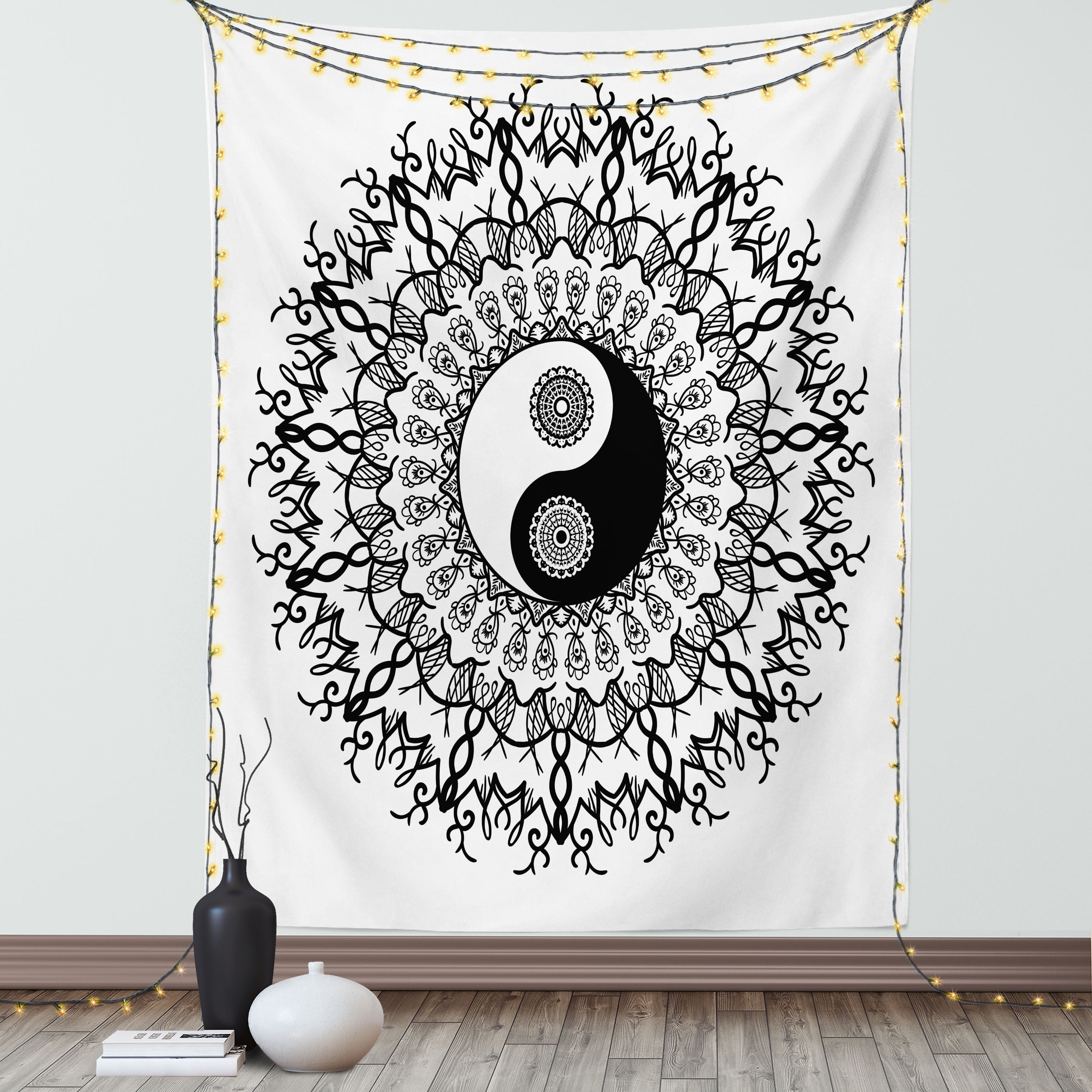 Ying Yang Decor Tapestry, Vintage Mandala Pattern Ethnic Motivational ...