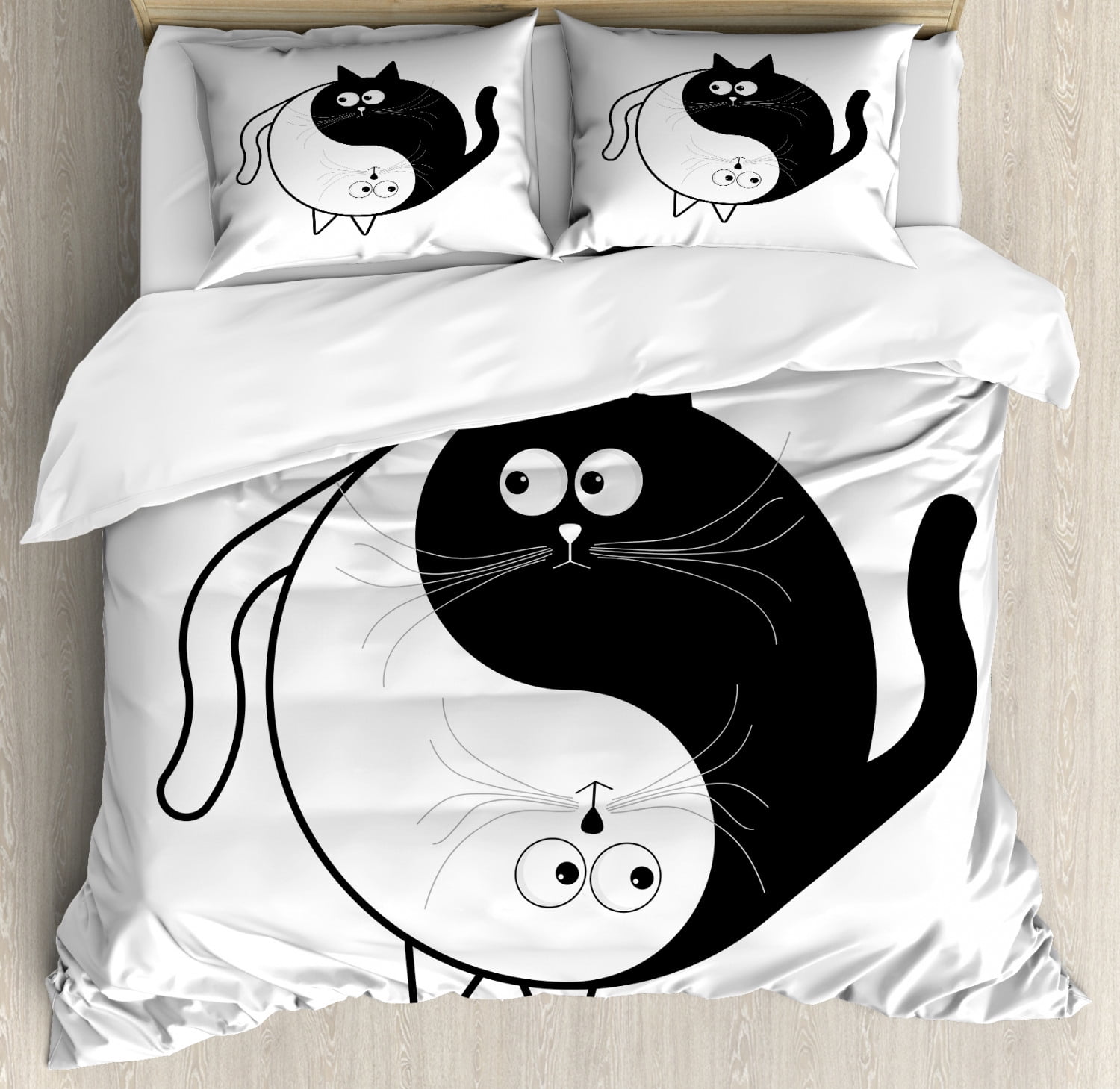 Ying Yang Duvet Cover Set Queen Size, Cute Cats Cuddle Hugging Unity ...