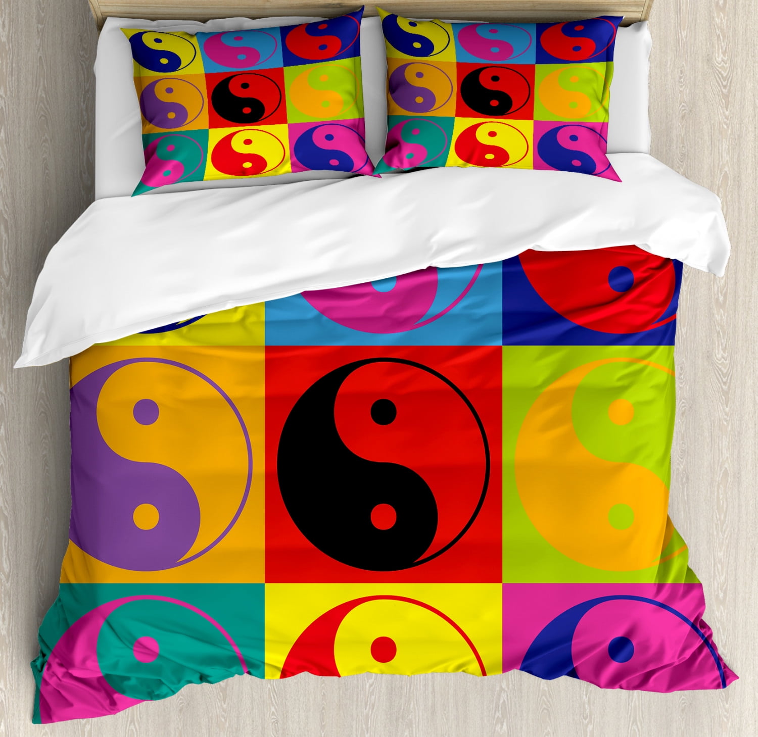 Ying Yang Queen Size Duvet Cover Set, Pop Art Design Yin Yang Signs ...