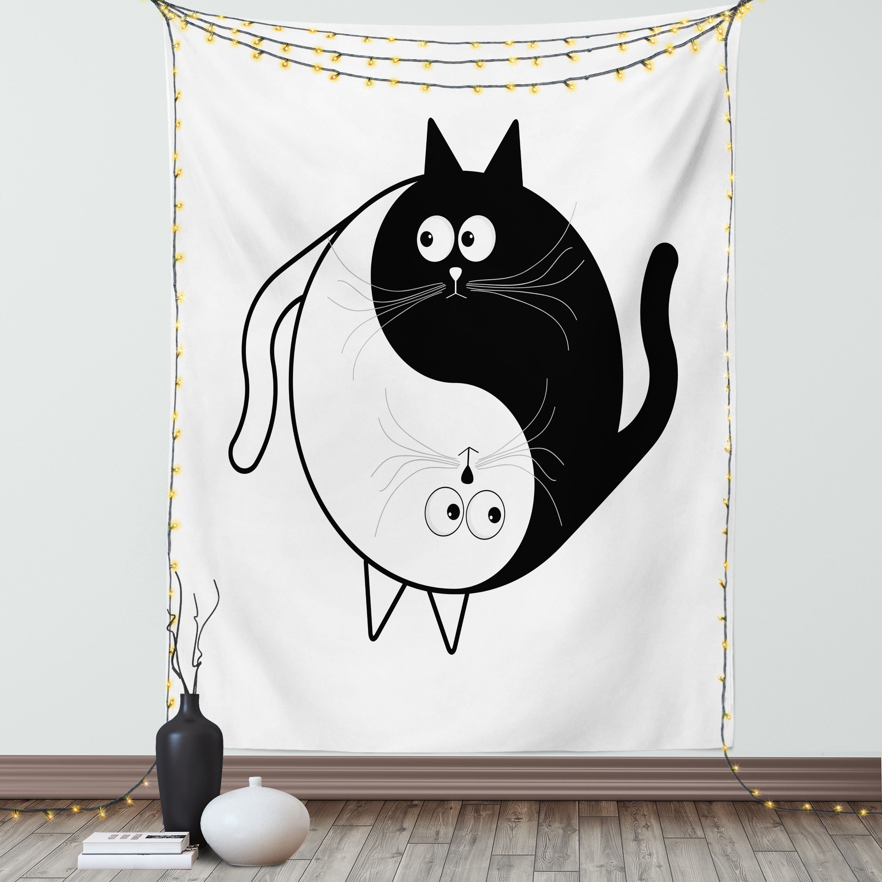 Ying Yang Tapestry, Cute Cats Cuddle Hugging Unity Ying Yang Sign ...
