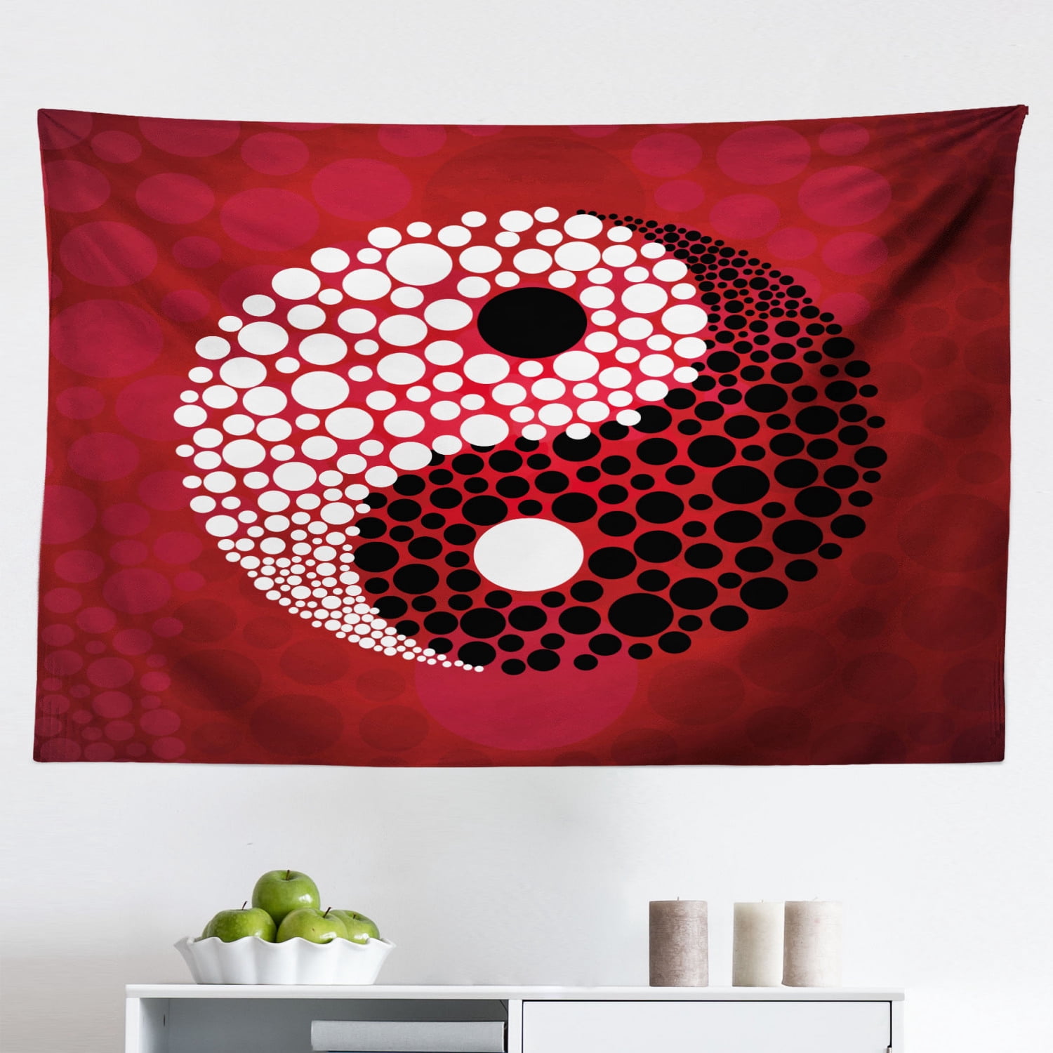 Ying Yang Tapestry, Digital Style Yin Yang Form Nature Themed Dots ...