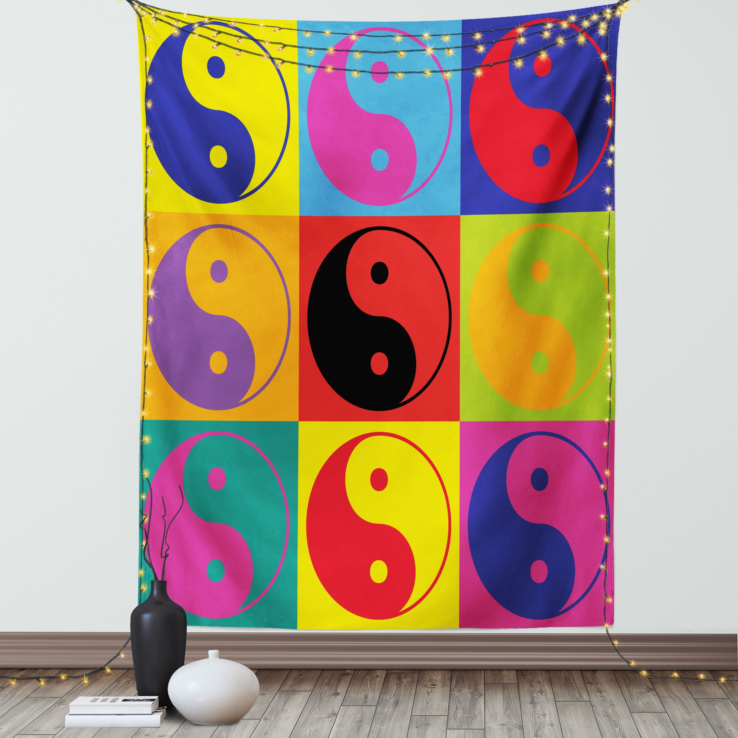 Ying Yang Tapestry, Pop Art Design Yin Yang Signs Hippie Style Eastern ...
