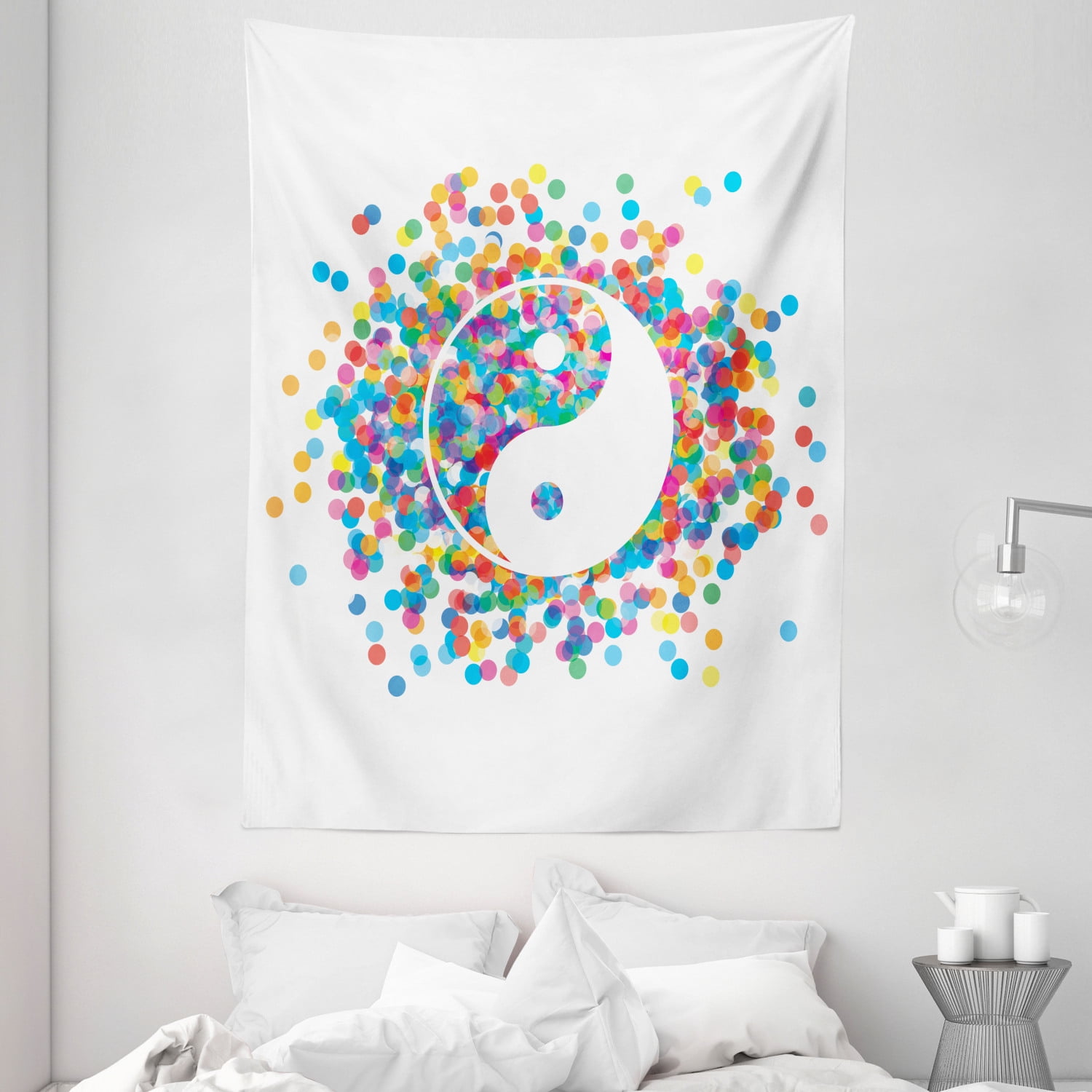 Ying Yang Tapestry, Rainbow Color Confetti Effect Graphic Design on ...