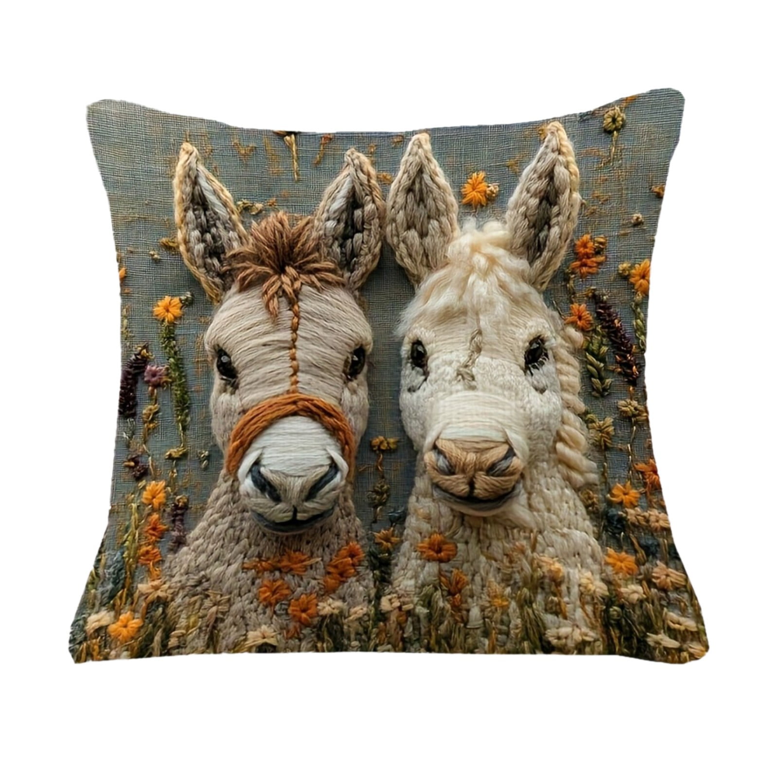 YingYouFu 18 Inch Donkey Embroidery Pillow Cover Decorative Throw Case ...