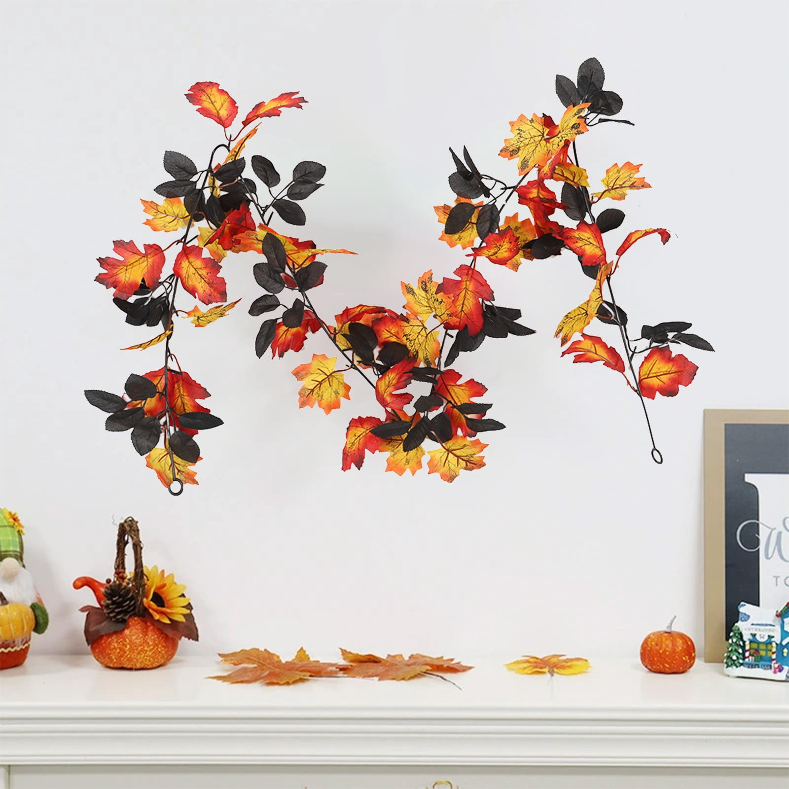 YingYouFu Artificial Maple Leaf Vine Garland Black Fall Foliage Stair ...