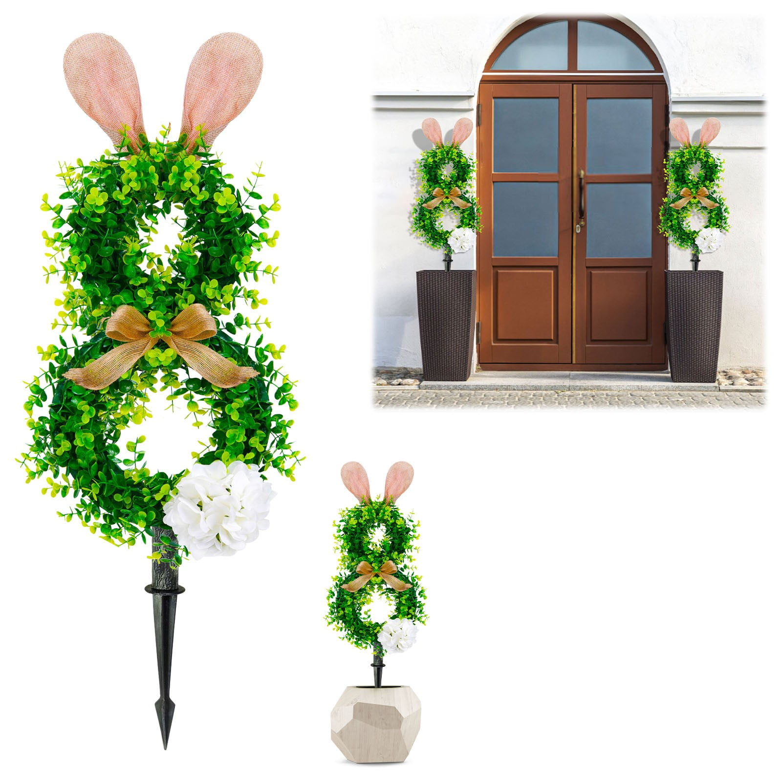 YingYouFu Bunny Topiary Green Artificial Bunny-Shaped Topiary Tree Pot ...