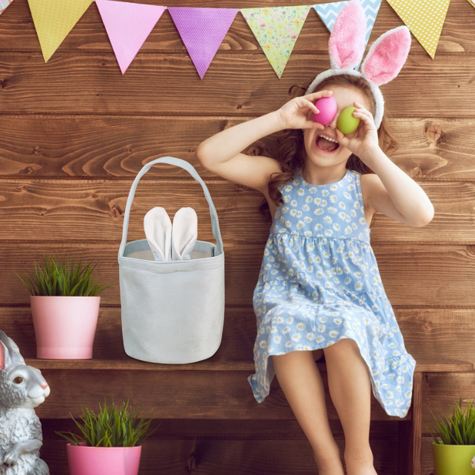 YingYouFu Easter Bunny Basket for Eggs Hunts, Easter Eggs Bucket, Small ...