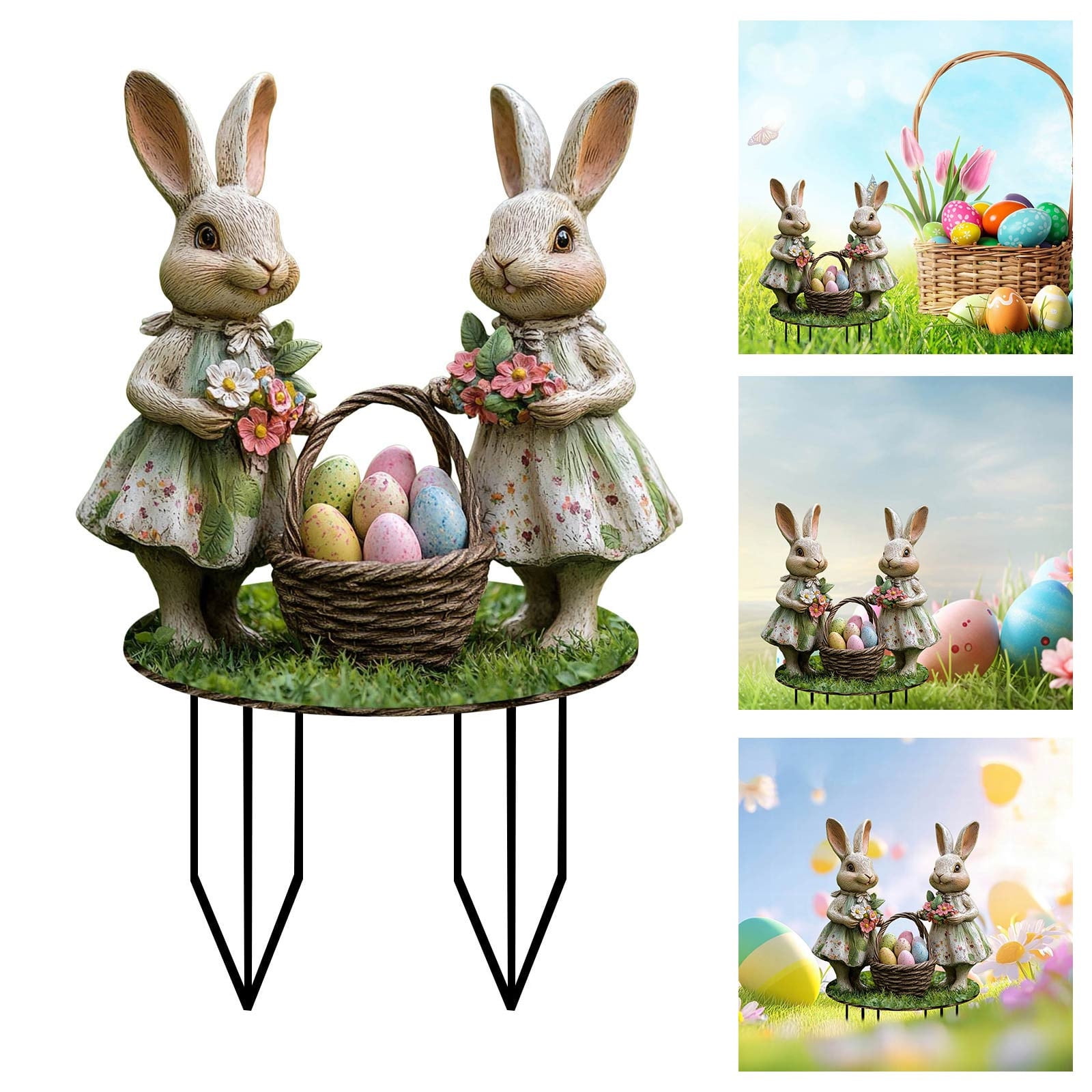 YingYouFu Easter Colored Eggs and Bunnies Inserted In The Ground ...