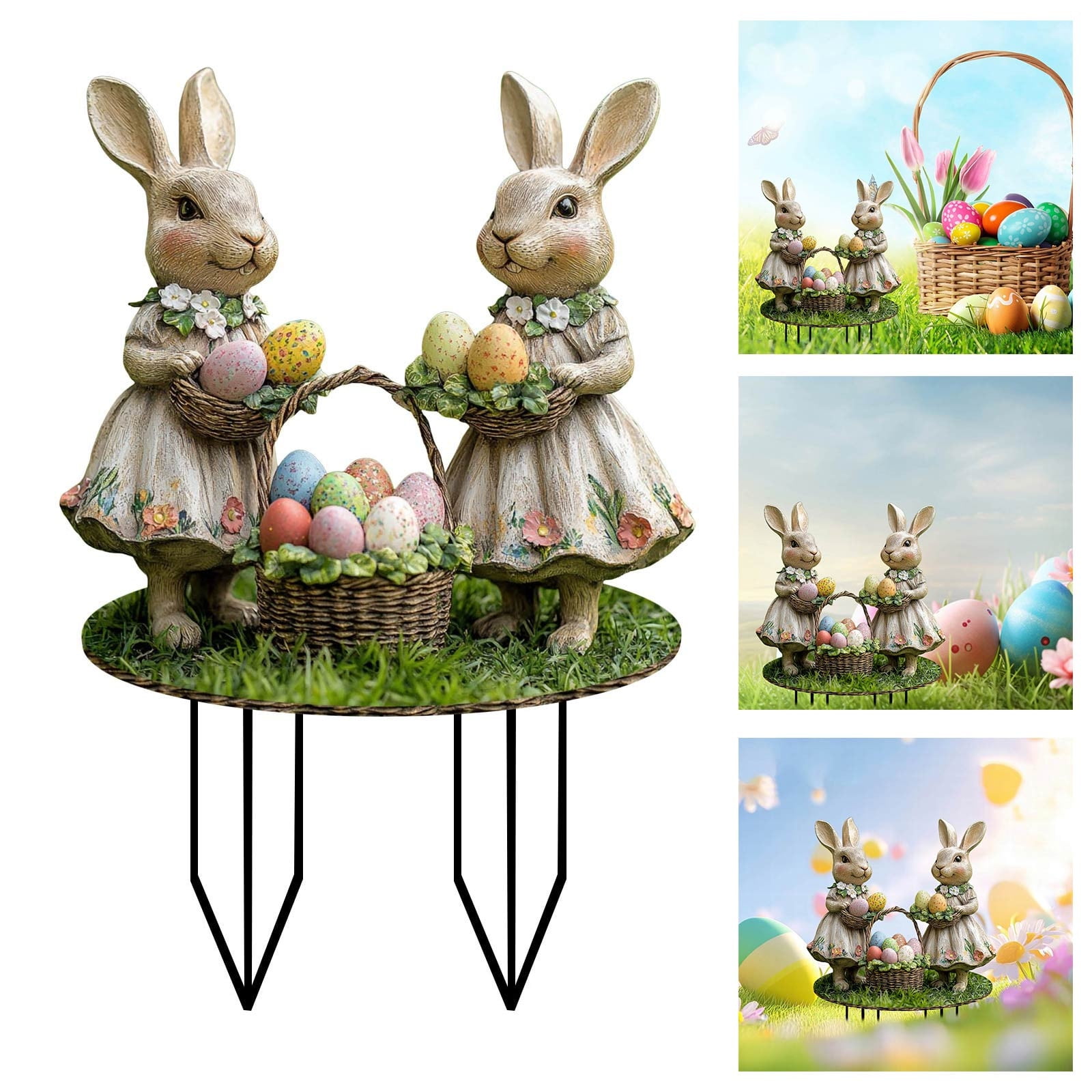 YingYouFu Easter Colored Eggs and Bunnies Inserted In The Ground ...