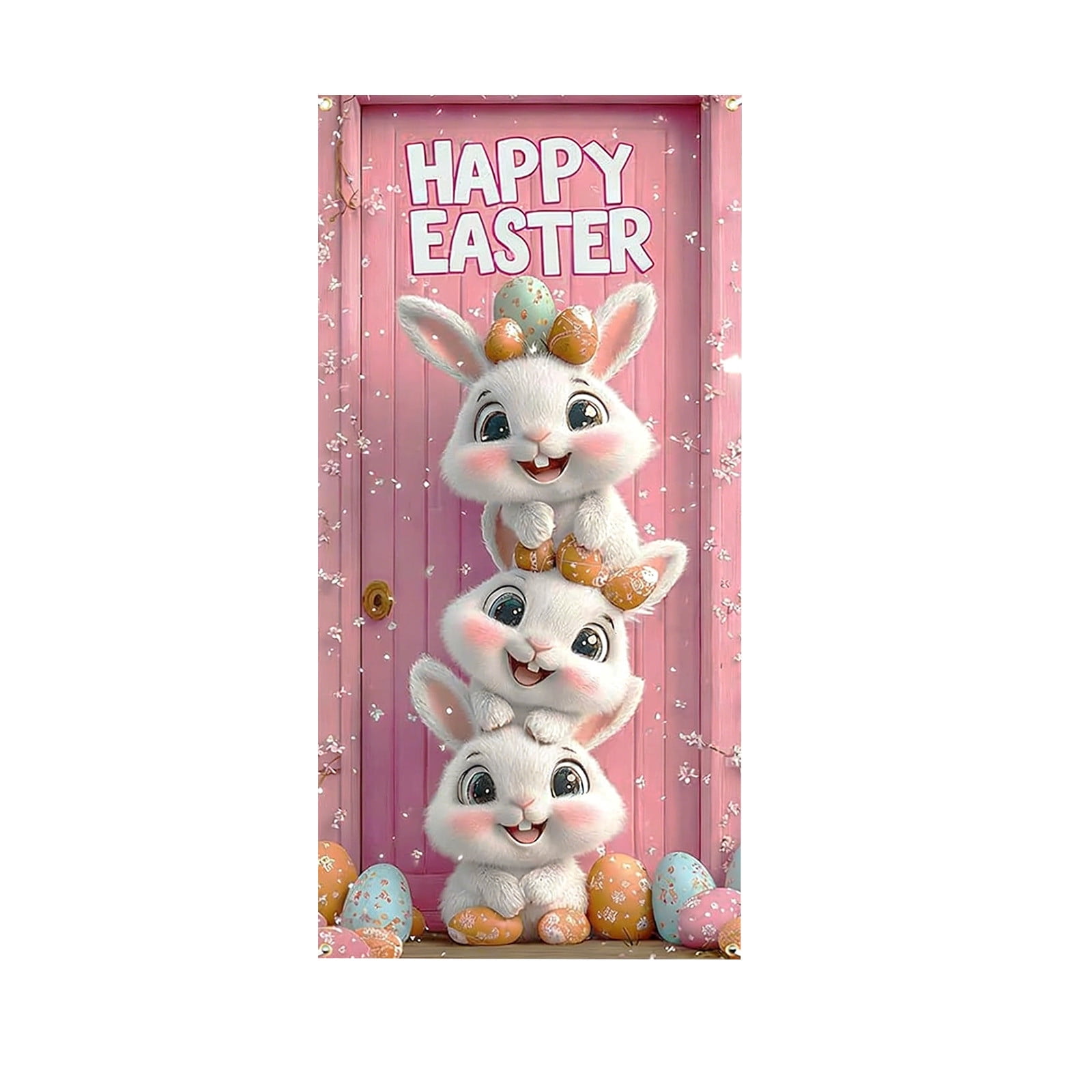 YingYouFu Easter Door Cover Pink Bunny Egg Spring Easter Door Banner ...