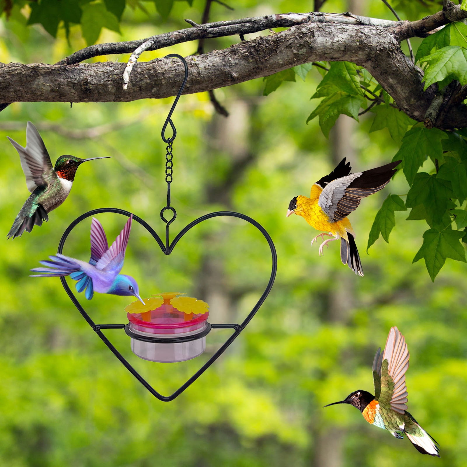 YingYouFu Handcrafted Circular Hanging Metal Hummingbird Feeder, Red Bowl for Garden and ...