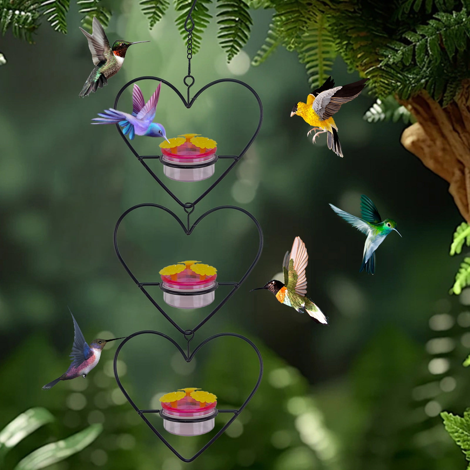 YingYouFu Handcrafted Circular Hanging Metal Hummingbird Feeder with Red Bowl, Perfectly for ...