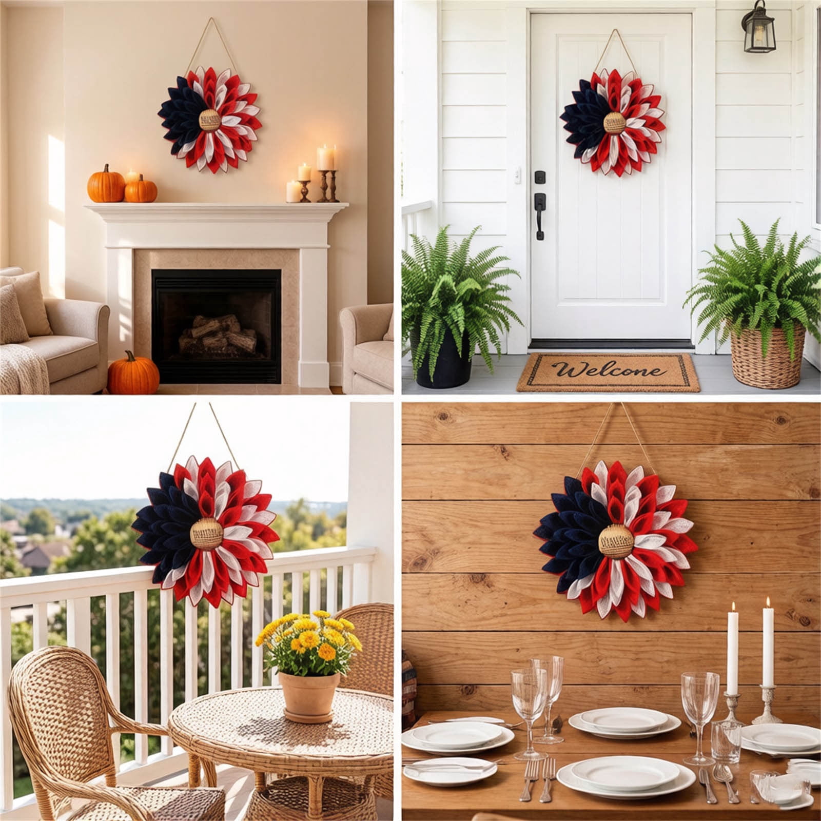 YingYouFu Patriotic Wreath for Front Door, Red White Blue Sunflower ...
