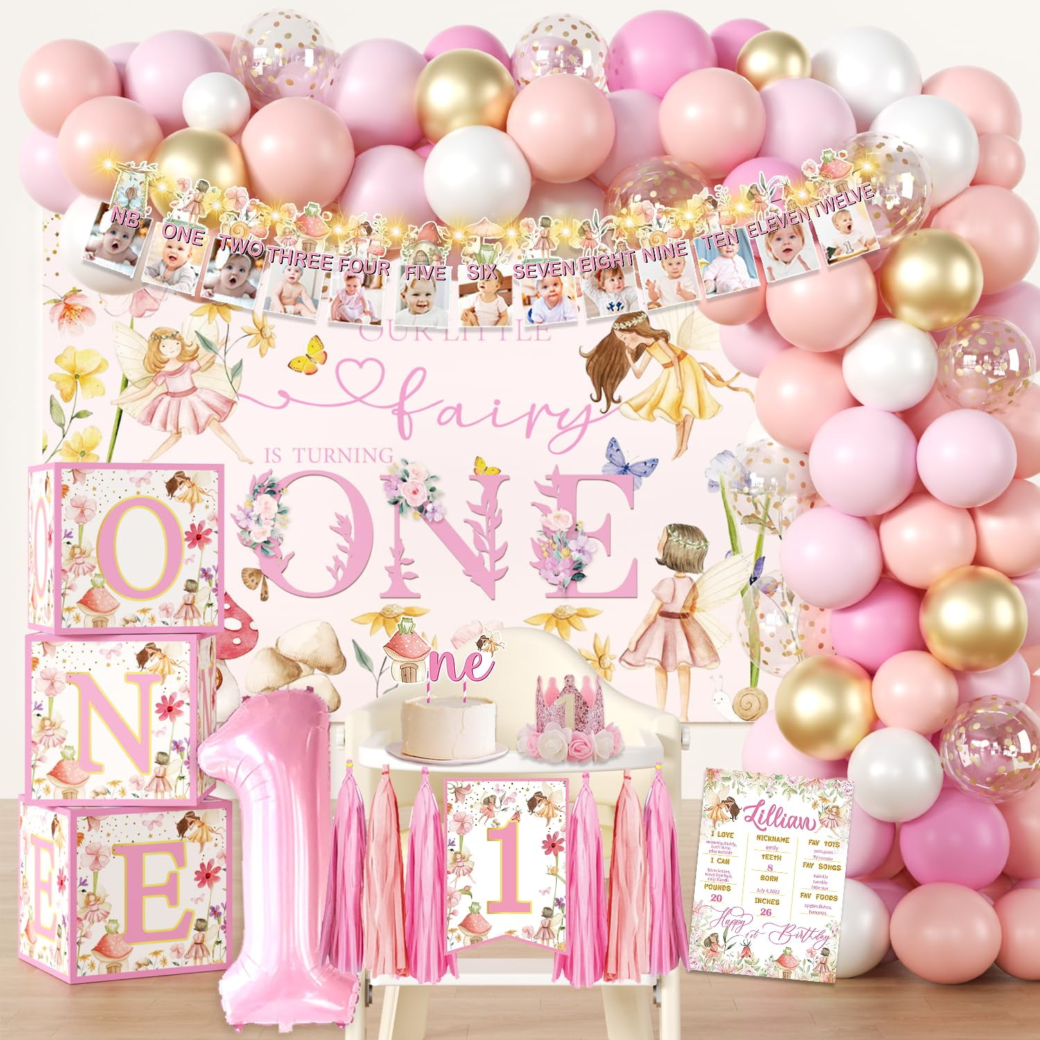 Yingoto 120pcs My Fairy First Birthday Decorations MHD1Set, Fairy Themed Party Decorations ...