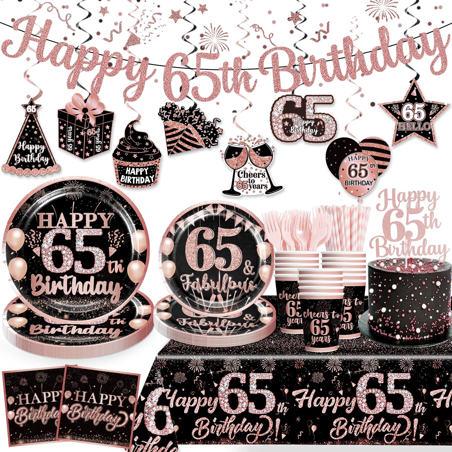 Yingoto 170pcs 65th Birthday SSF20 Decorations for Women, 300gsm Thick ...