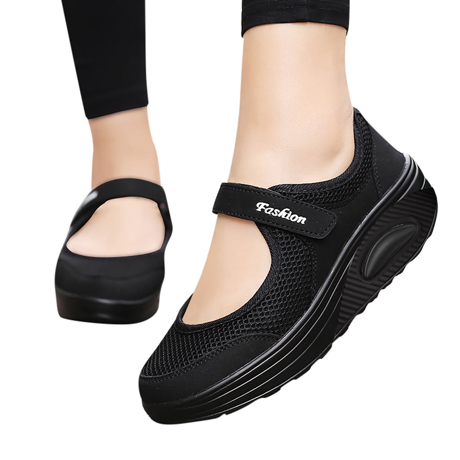 Yinguo Non Slip Shoes for Women Casual Mesh Thick-soled Walking Sneaker ...