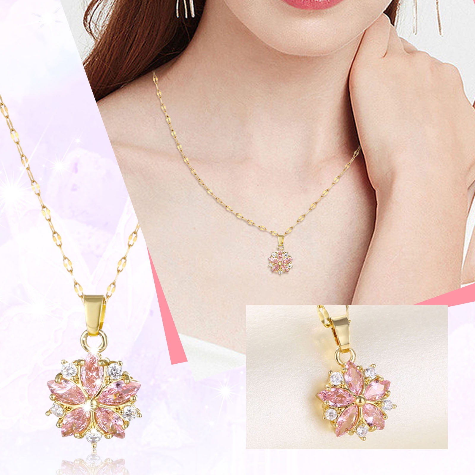 Yinguo Titanium Steel Necklace Pink Cherry Necklace Female Fresh Snow ...