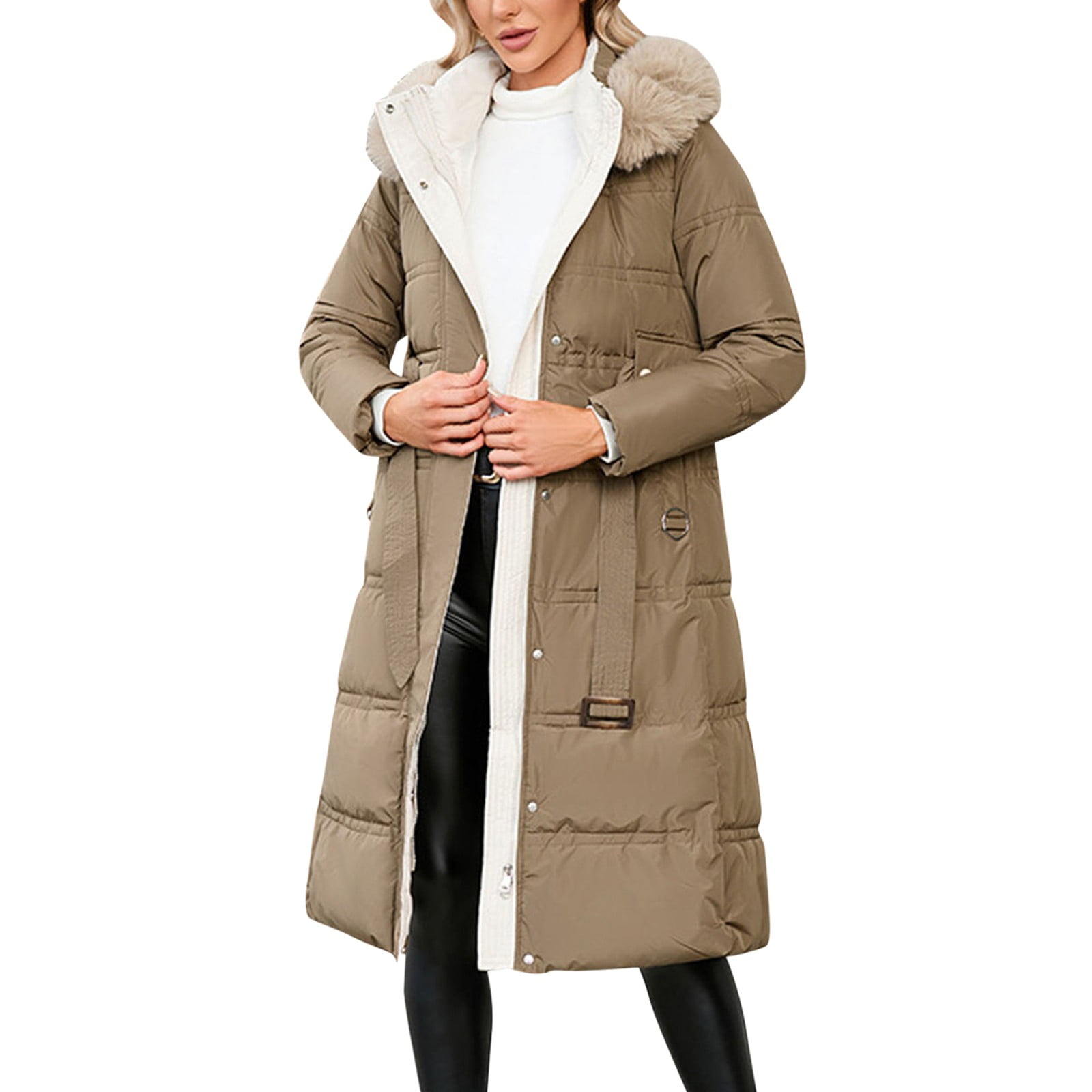 Yinguo Womens Casual Solid Plush Collar Contrast Coat Medium Long ...