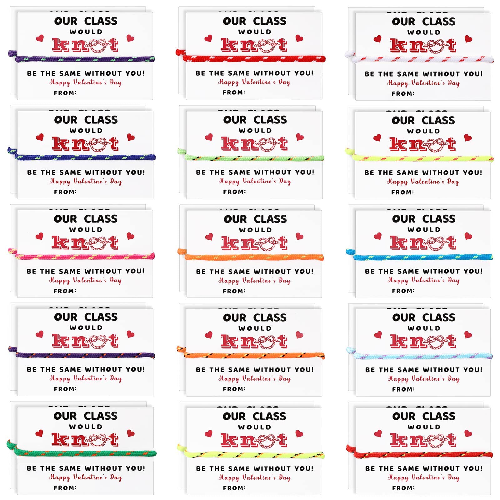 Yinkin 30 Pcs Valentine Friendship Bracelets with Card Set Valentine‘s ...