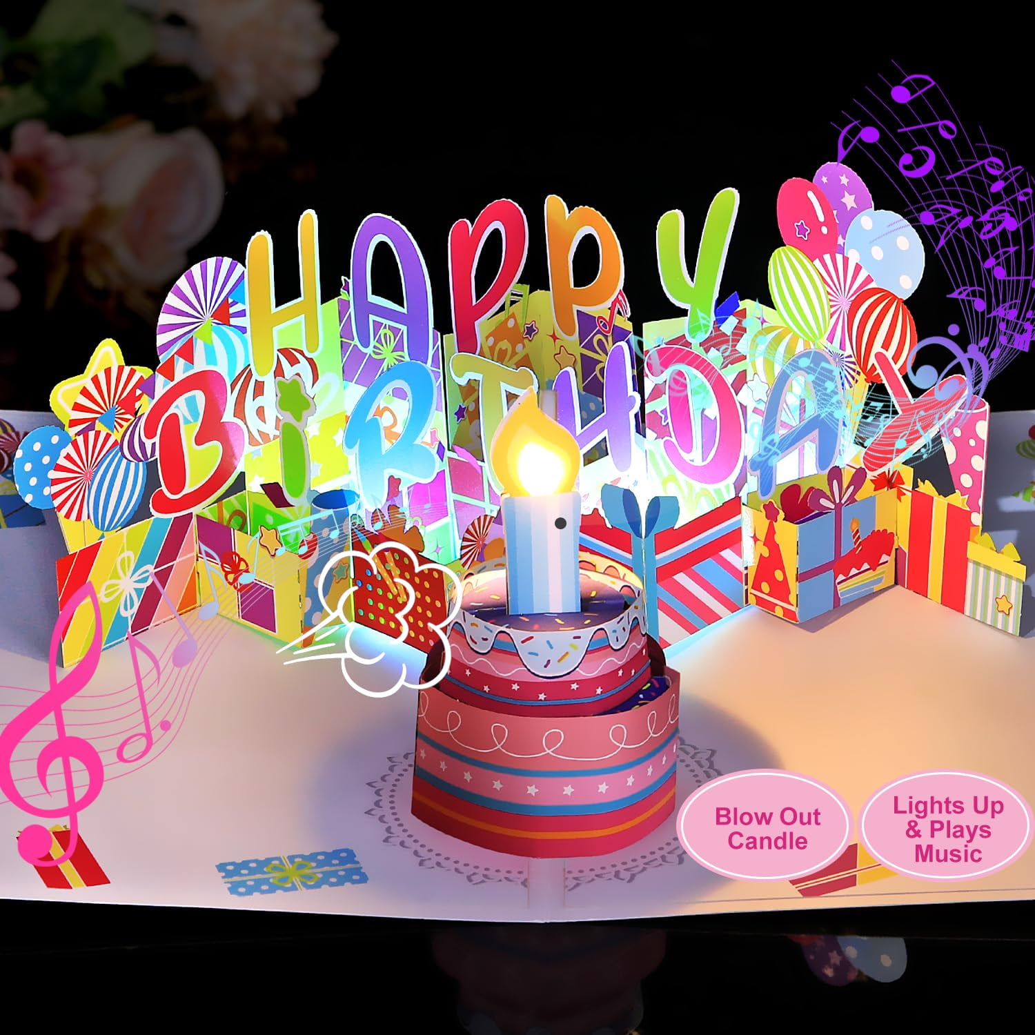 Yinqing Birthday Gift Cards, Light and Music Happy Birthday Card, 3D ...
