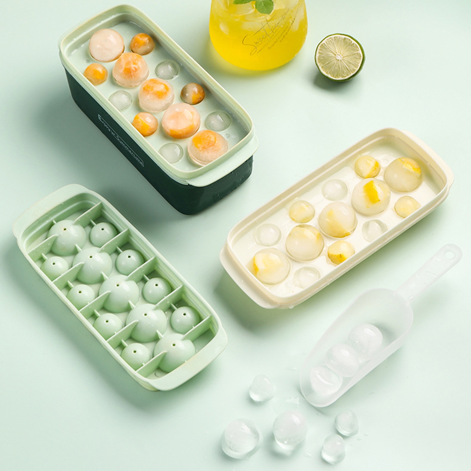 Yinreli 1 Set Ice Cube Tray Food Grade Super Soft PP Cocktail Round Ice ...