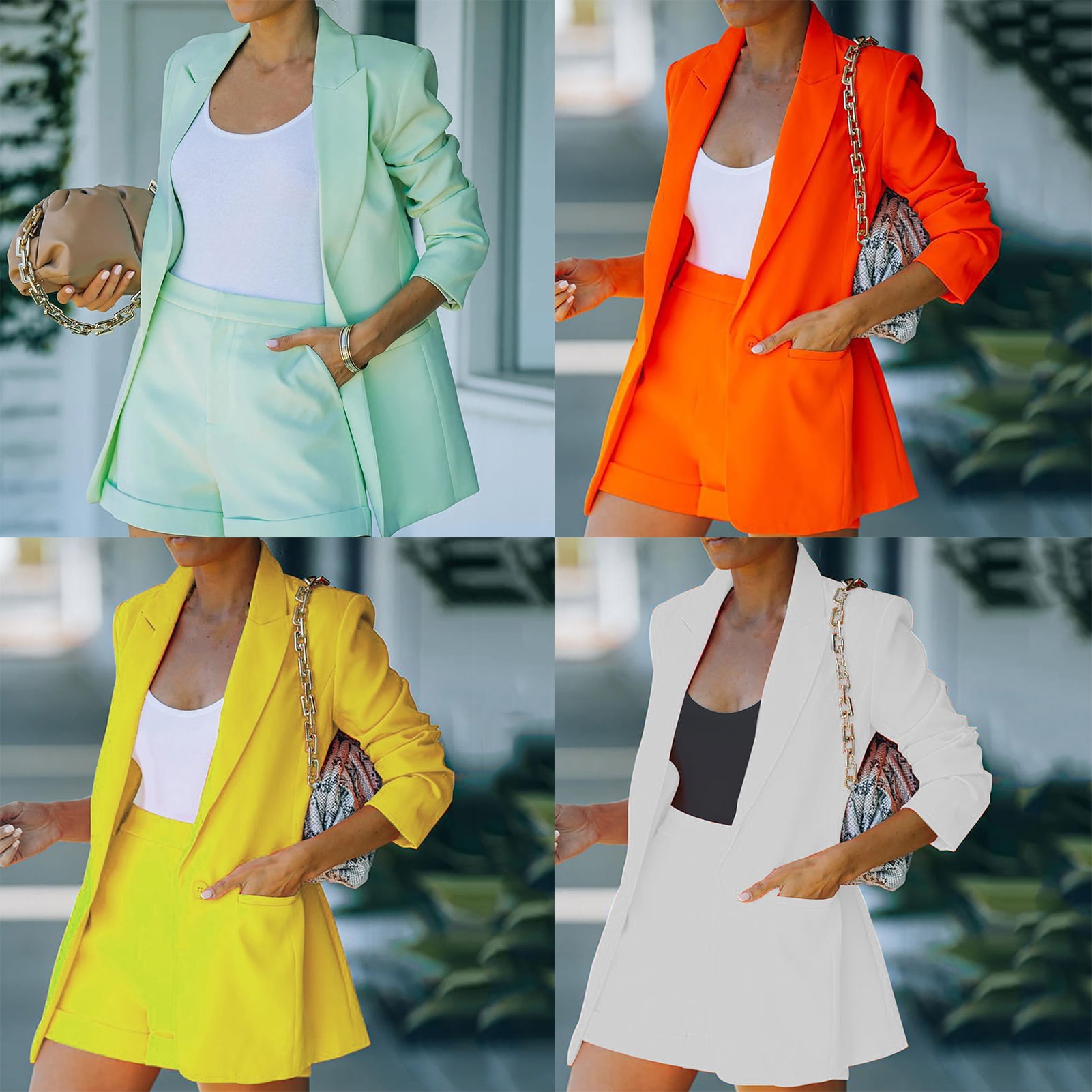 Yinreli 2Pcs/Set Ladies Suit Solid Color Lapel Neck Cardigan Blazer ...