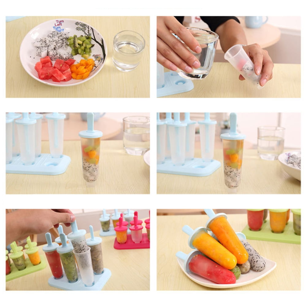 Yinreli 6 Cell Plastic Kithcen DIY Frozen Ice Cream Mould Popsicle ...
