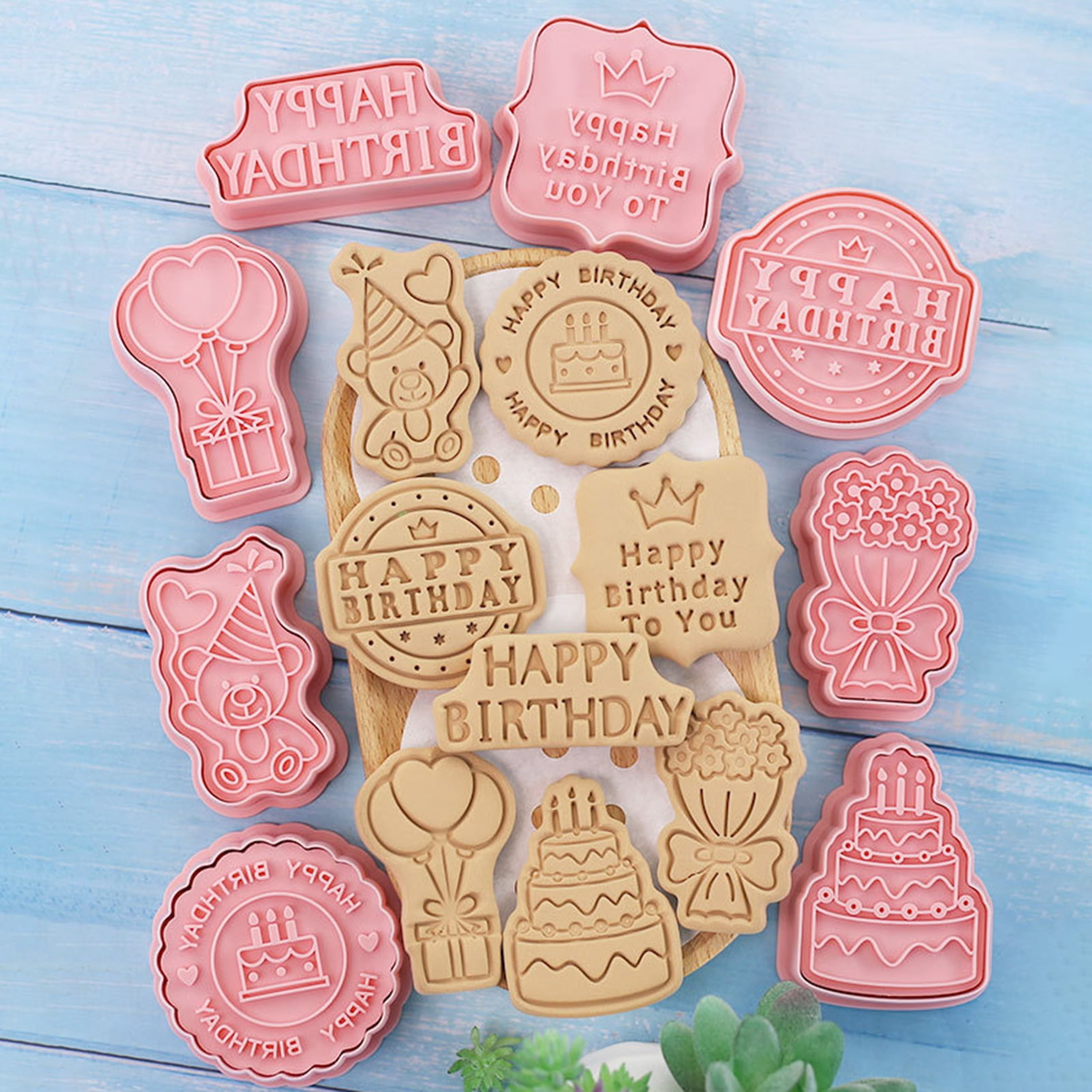 Yinreli 8Pcs/Set Biscuit Mold Cartoon Easy to Clean PP Birthday Theme ...